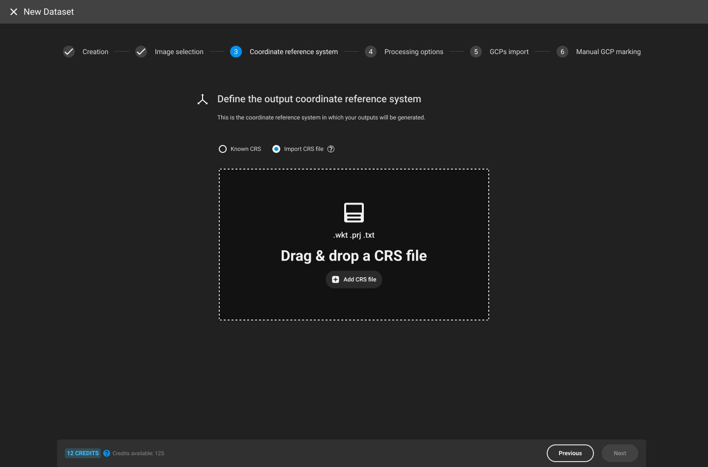 New dataset > Processing options > Output coordinate system - PIX4Dcloud
